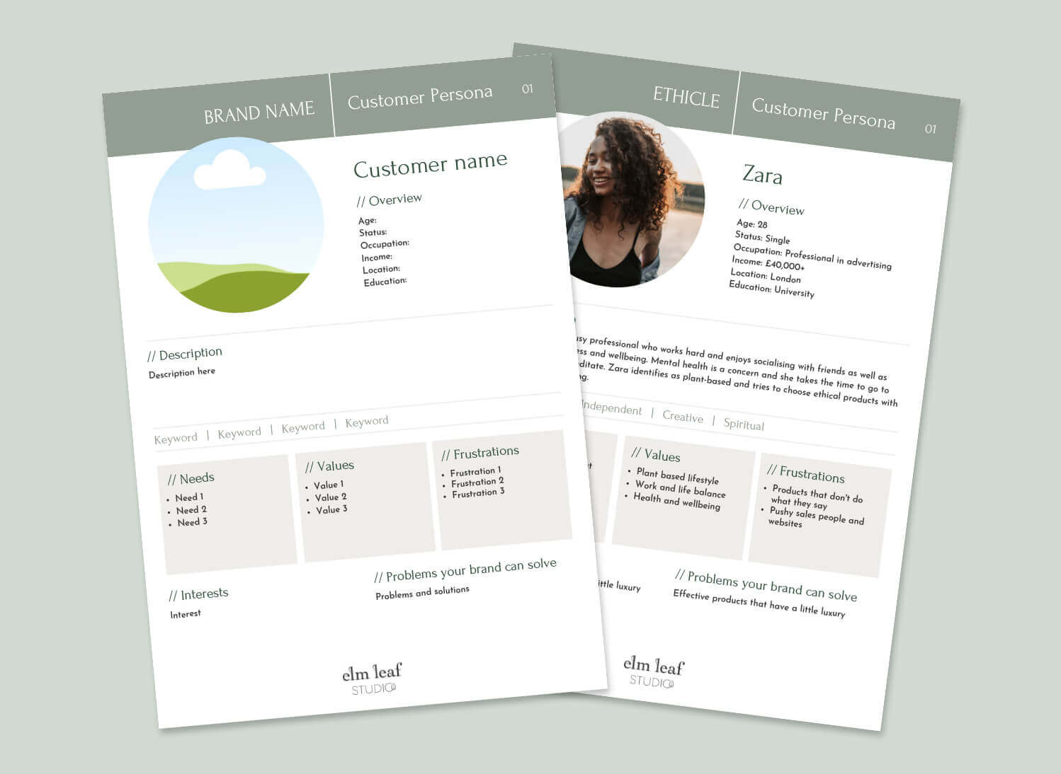Customer persona Canva template - Elm Leaf Studio